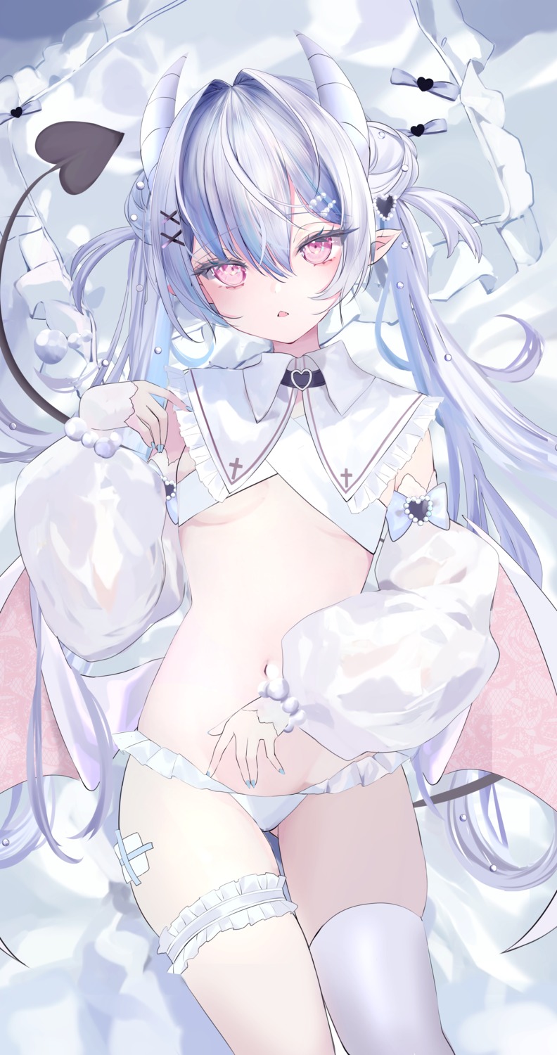 otonoha moe devil garter horns loli no bra pantsu pointy ears see through tail thighhighs wings ...